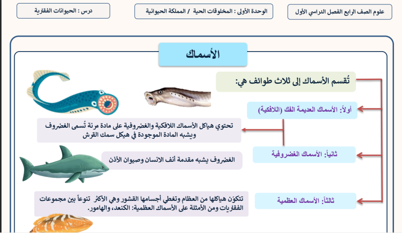 ملخص درس الاسماك علوم رابع ابتدائي أ. يوسف سليمان البلوي - بداية